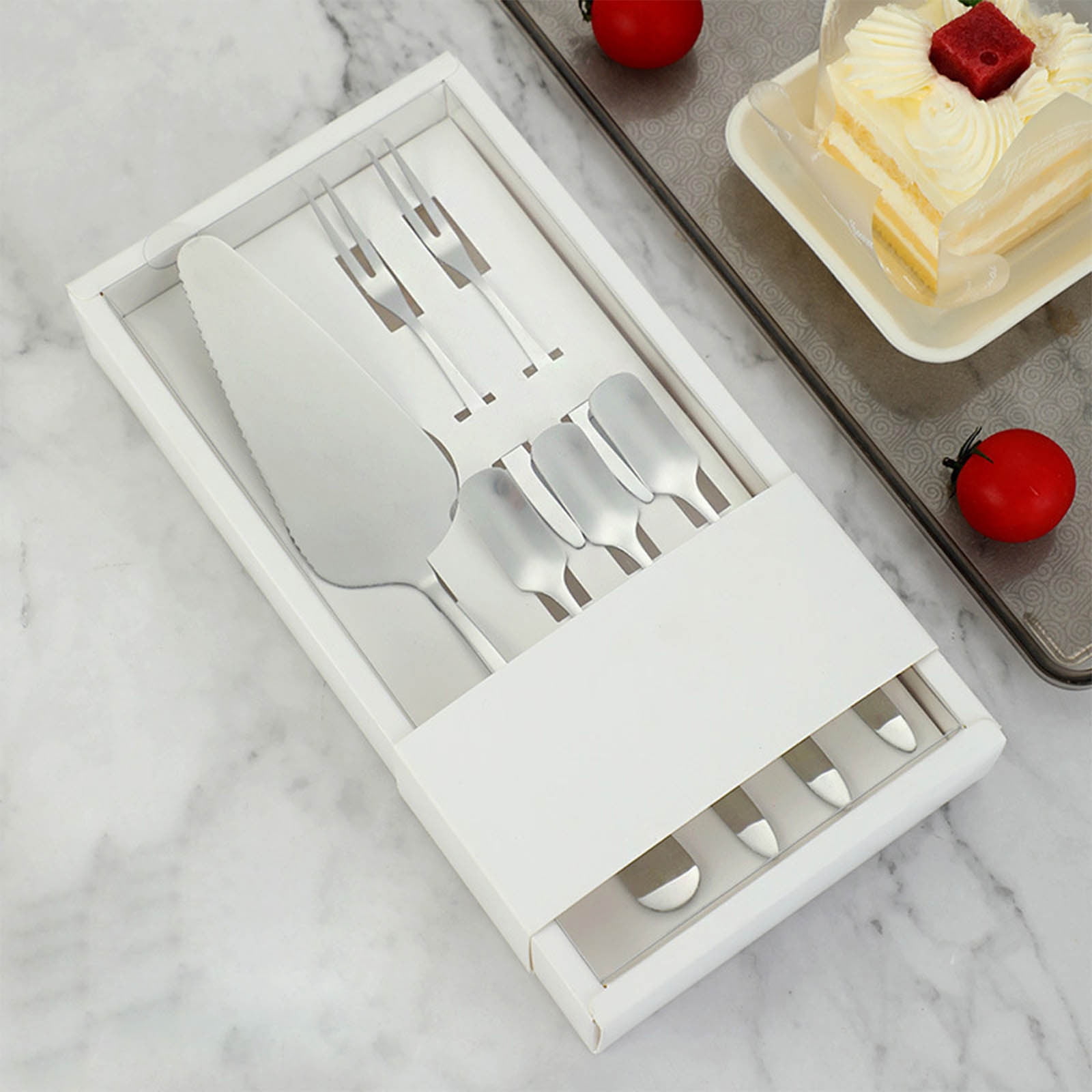 COM1950s Stainless Steel Cake Knife and Fork Set with Ice Cream Spoon and Fruit Fork,Wave-Shaped ...