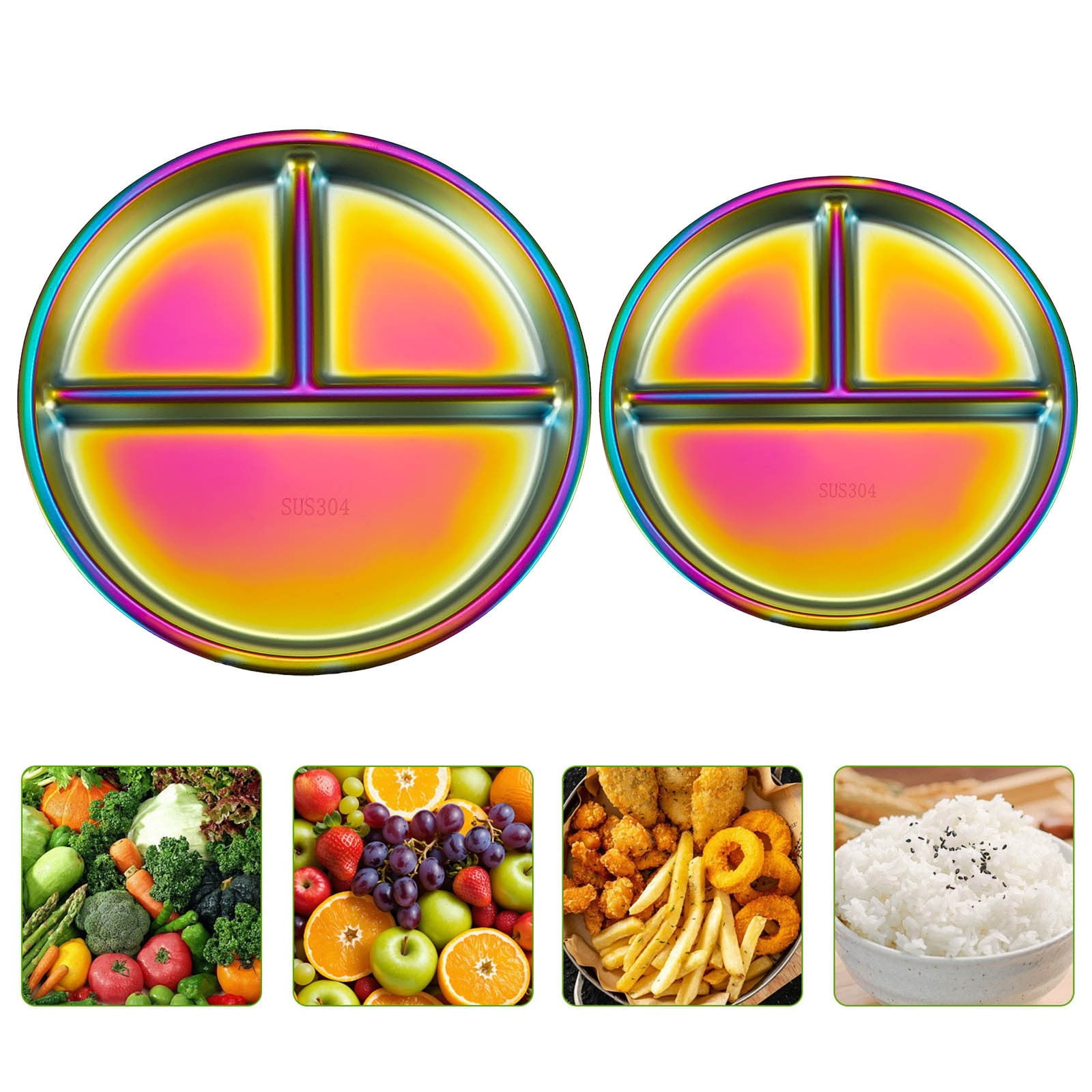 COM1950s Stainless Steel Divided Plate,9 Inch 3 Compartment Reusable ...