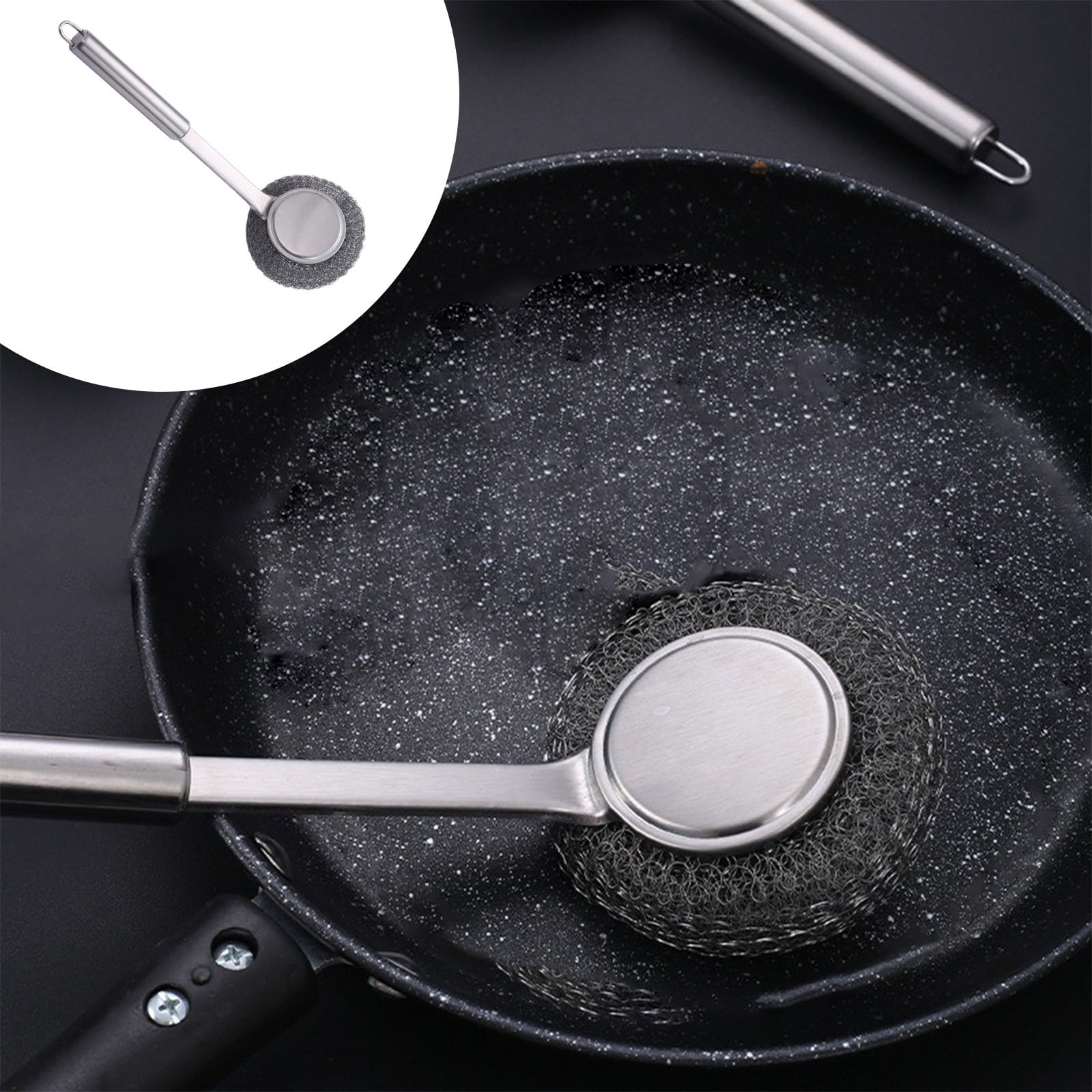 COM1950s Stainless Steel Wool Scrubber with Long-Handled,Heavy Duty Pot ...