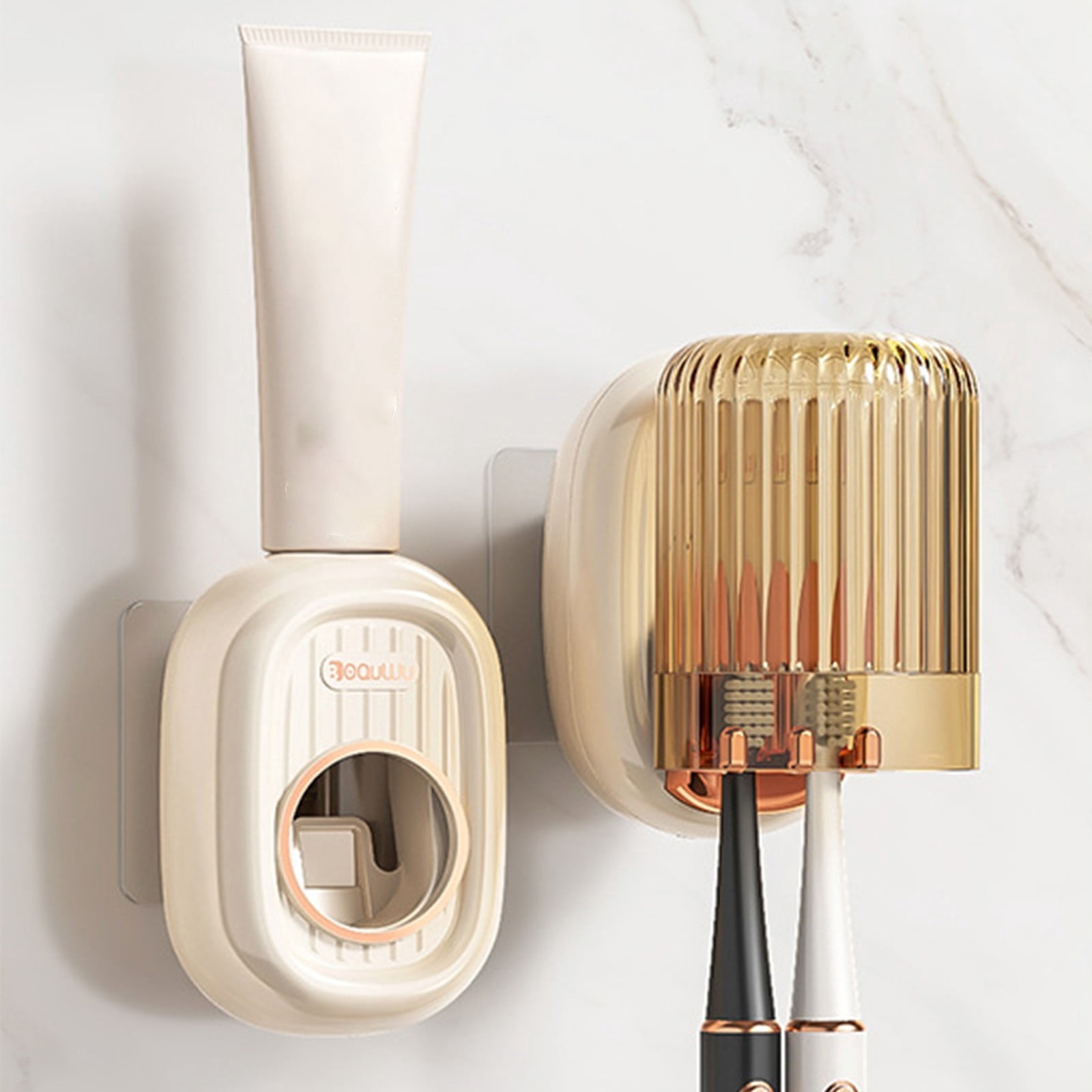 COM1950s Toothbrush Rack- No Punching Mouthwash Cup- Wall-Mounted ...