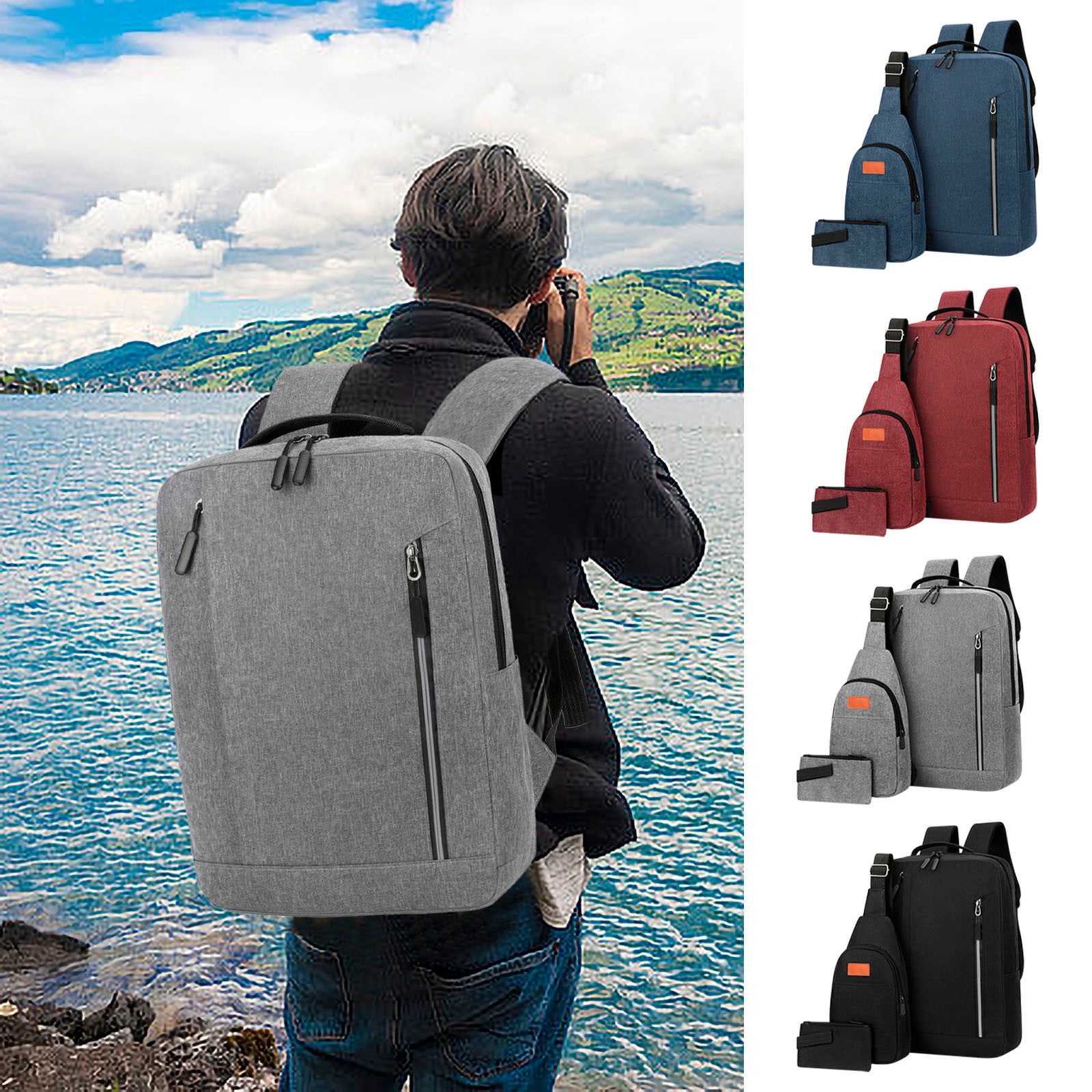 COM1950s Usb Charging Backpack,Multifunctional 3-Piece Set for Business ...