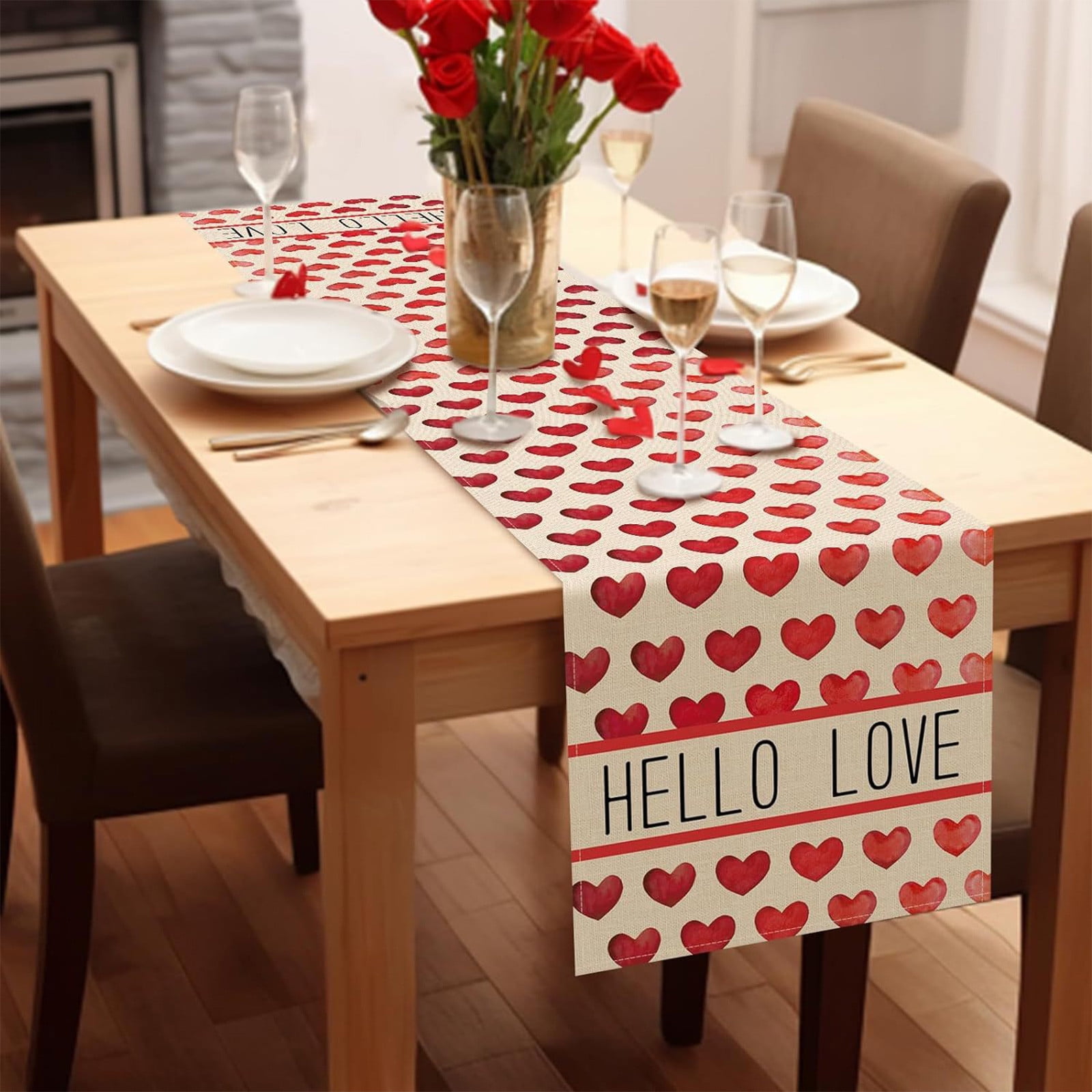 COM1950s Valentine's Day Decoration Colorful Love Table Flag Valentine ...