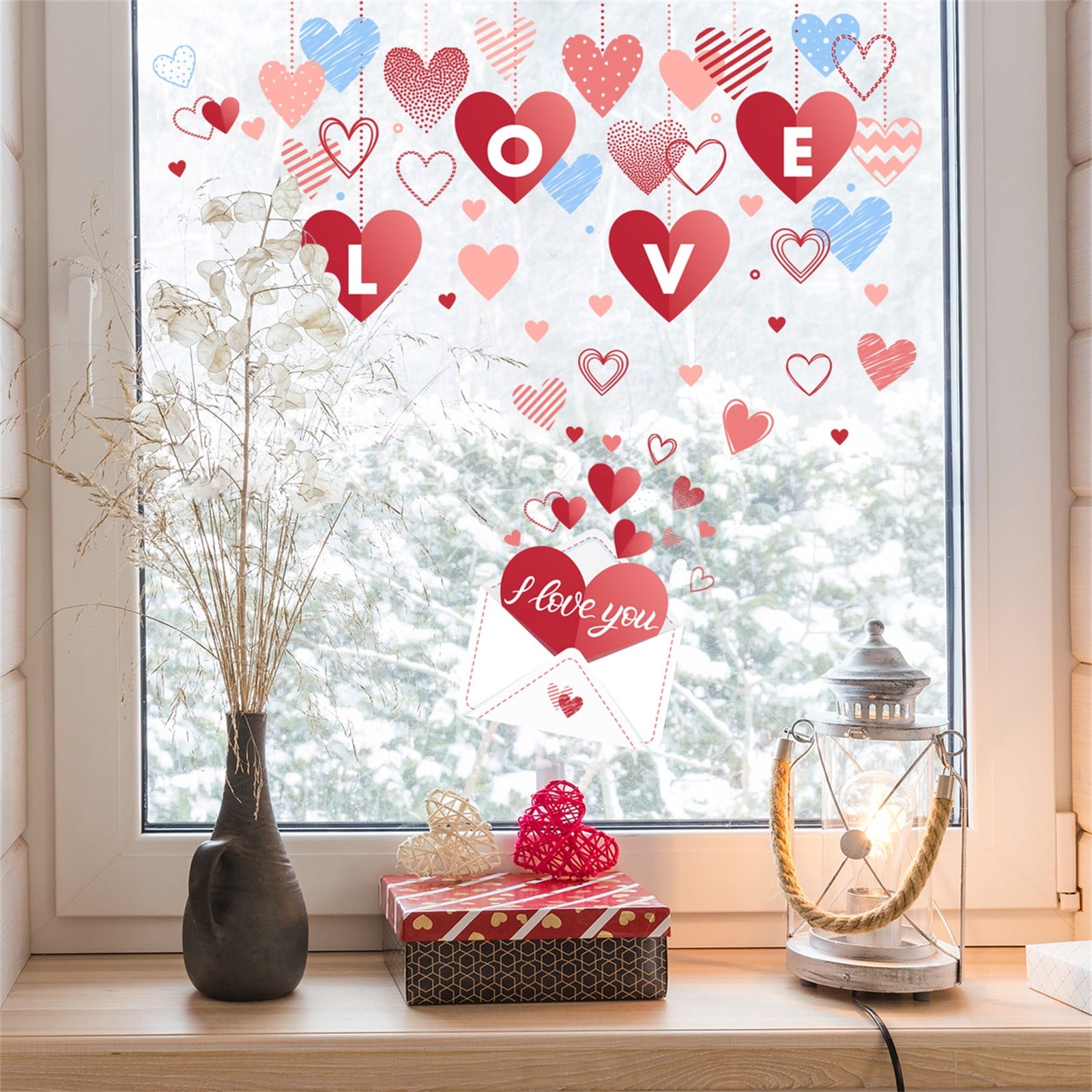 COM1950s Valentine's Day Decoration Valentine Day Electricity Window Stickers Love Window ...