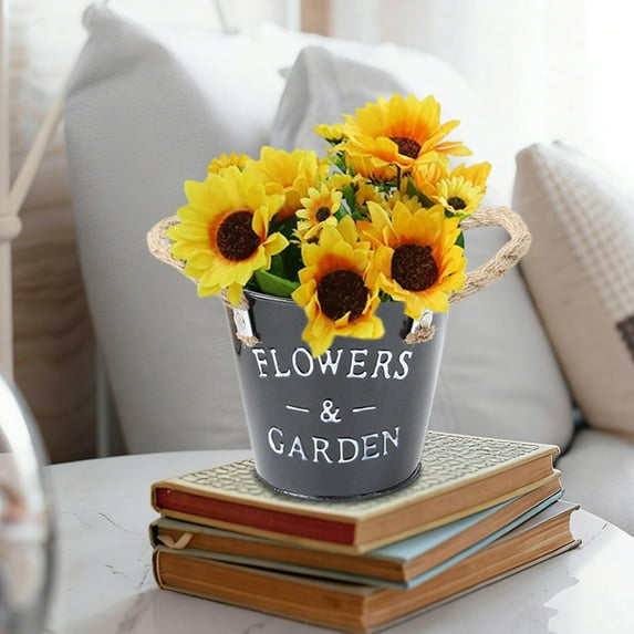 COM1950s Vintage Metal Planter Bucket,Rustic Flower Vase for Farmhouse ...