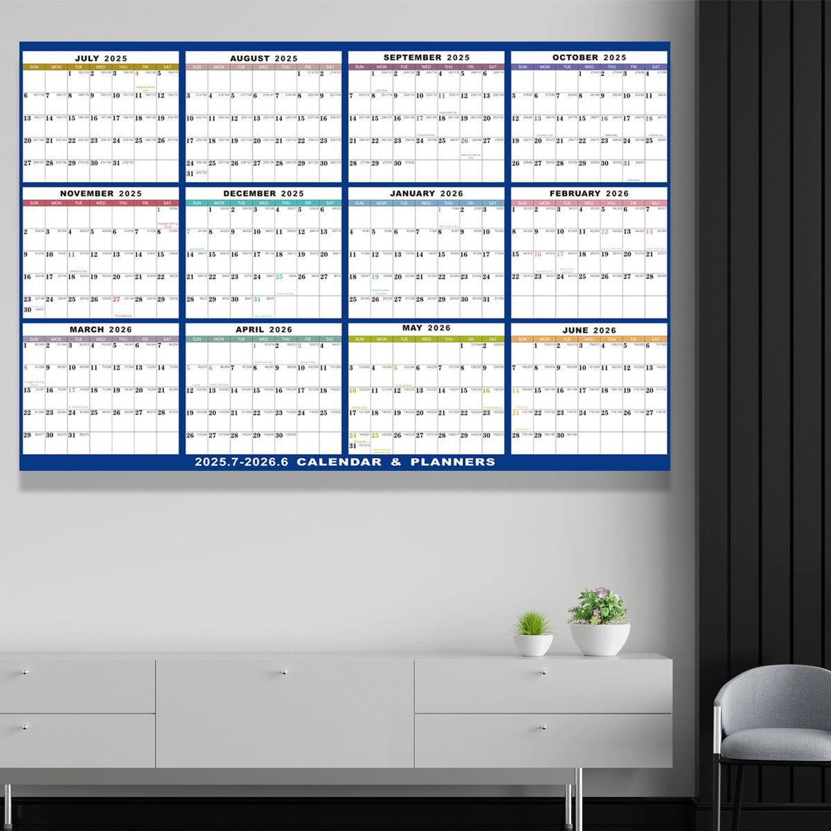COM1950s Wall Calendar 2025-2026,Double Sided Dry Erase Wall Mounted ...