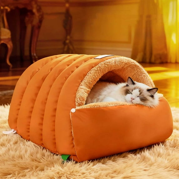 COM1950s Washable Cat Bed,Enclosed Pet Bed with Removable Cover and ...