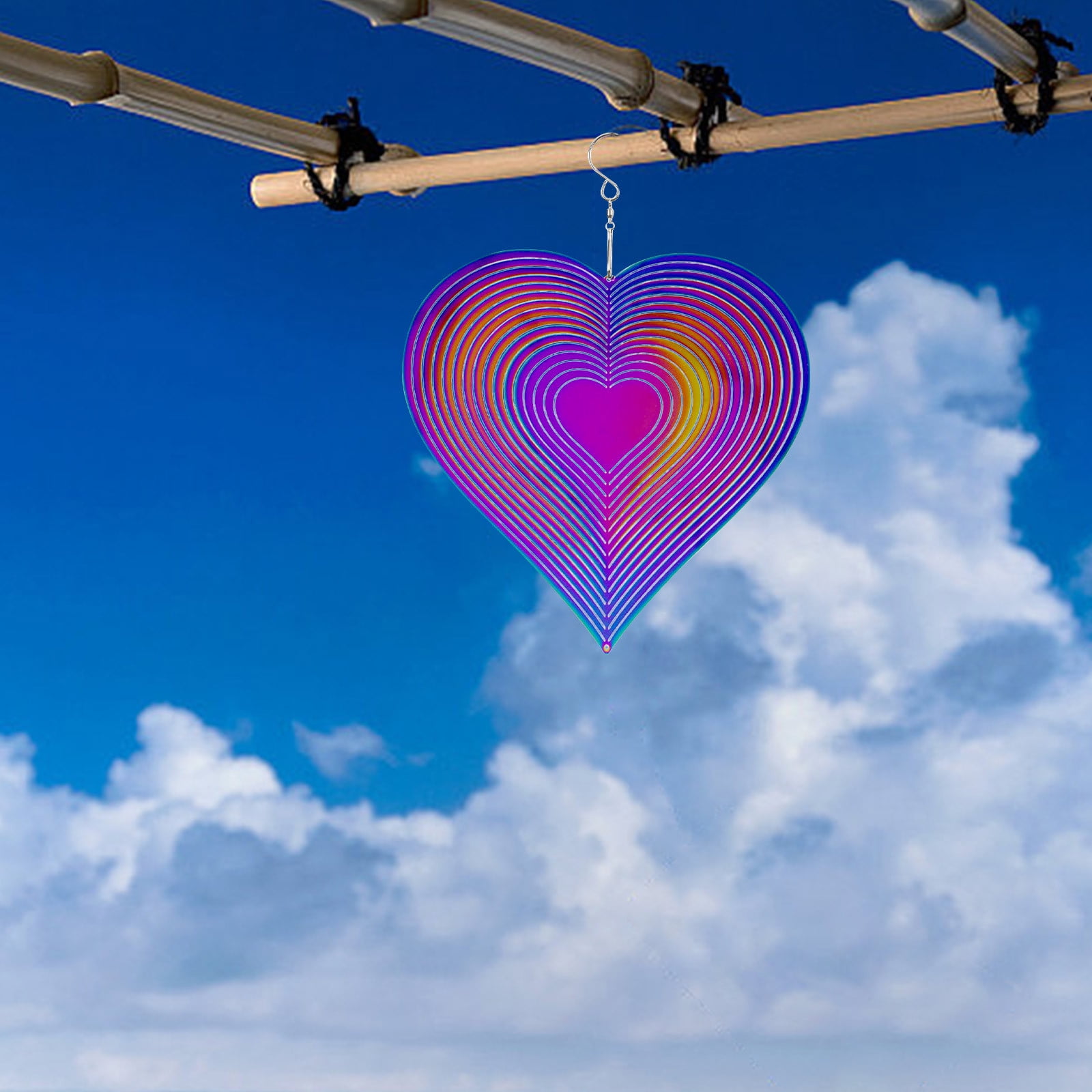 COM1950s Wind Spinner Multicolor Gradient Love Heart 3D Metal Hanging ...
