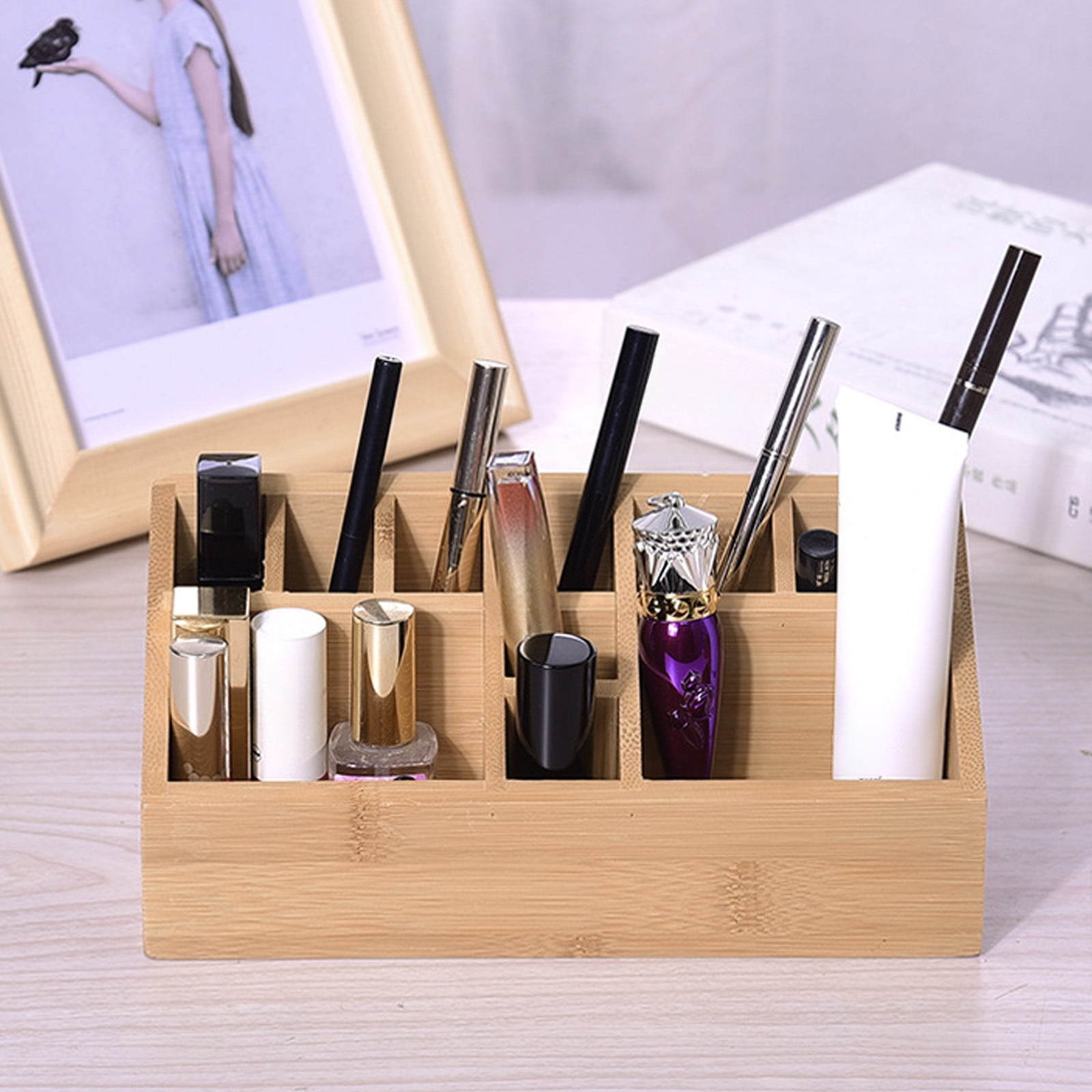 COM1950s Wooden Desk Organizer,Multi Compartment Storage Tray,Natural ...