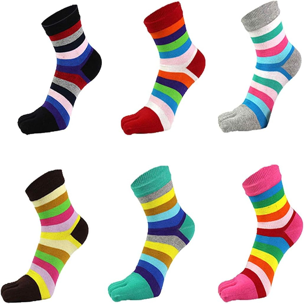 COM4SPORT Womens 6 Piece Cotton Five Finger Toe Socks Bow Crew Casual ...
