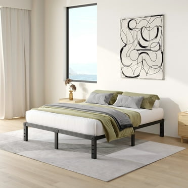 18 Inch Bed Frame Queen Size with Headboard & Charging Station, Heavy ...