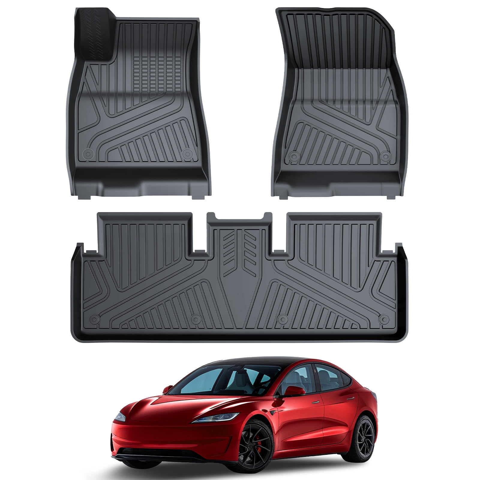 COMAUTO Fit for Tesla Model 3 Floor Mats 3D Custom Fit All Weather TPE ...