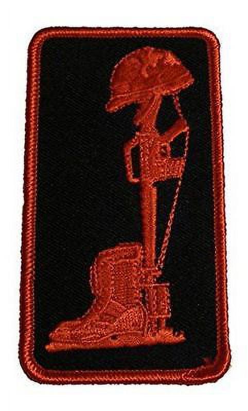 COMBAT CROSS MEMORIAL PATCH HELMET RIFLE BOOTS REMEMBER THE FALLEN RED ...