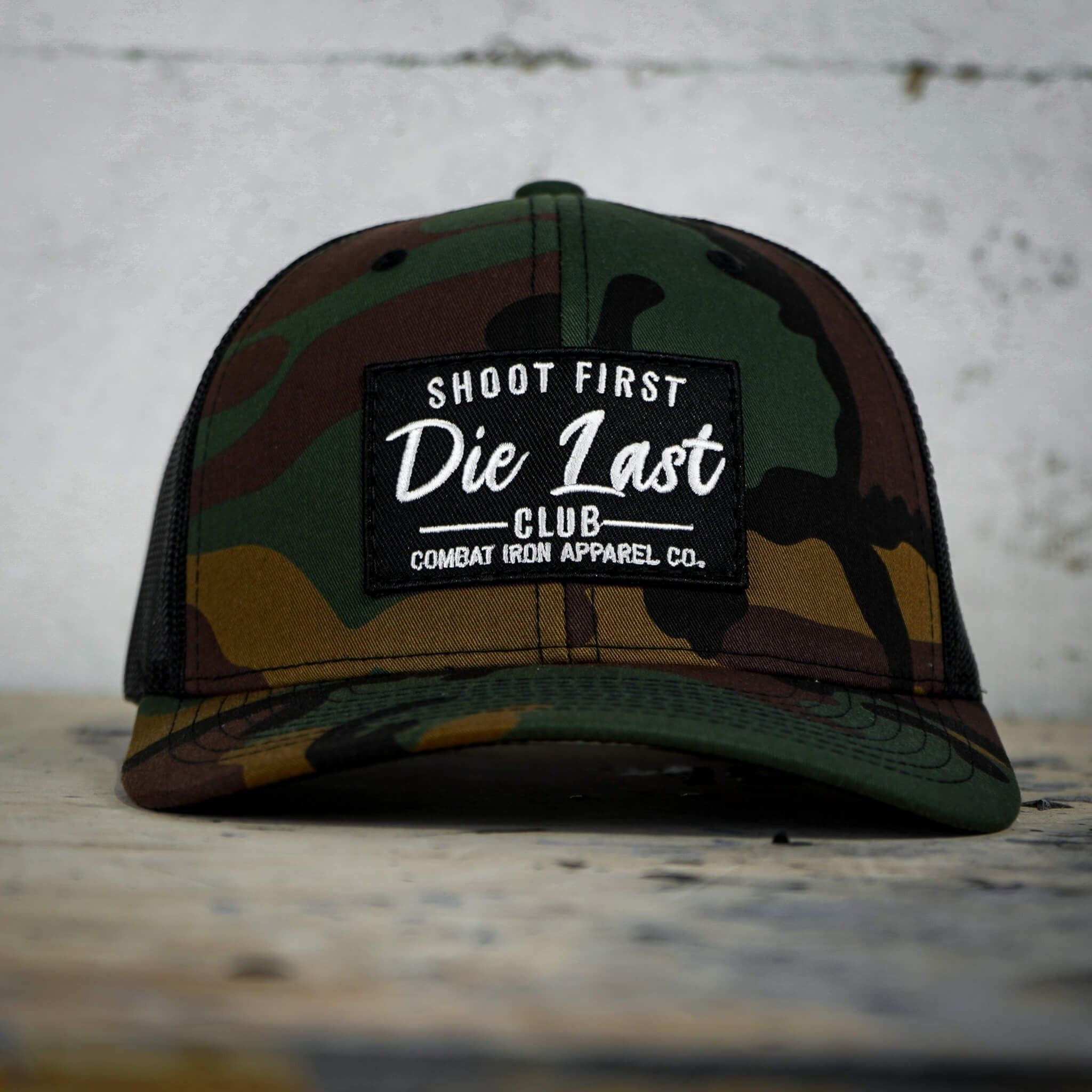 COMBAT IRON APPAREL™ SHOOT FIRST. DIE LAST. CLUB PATCH MID-PROFILE MESH ...