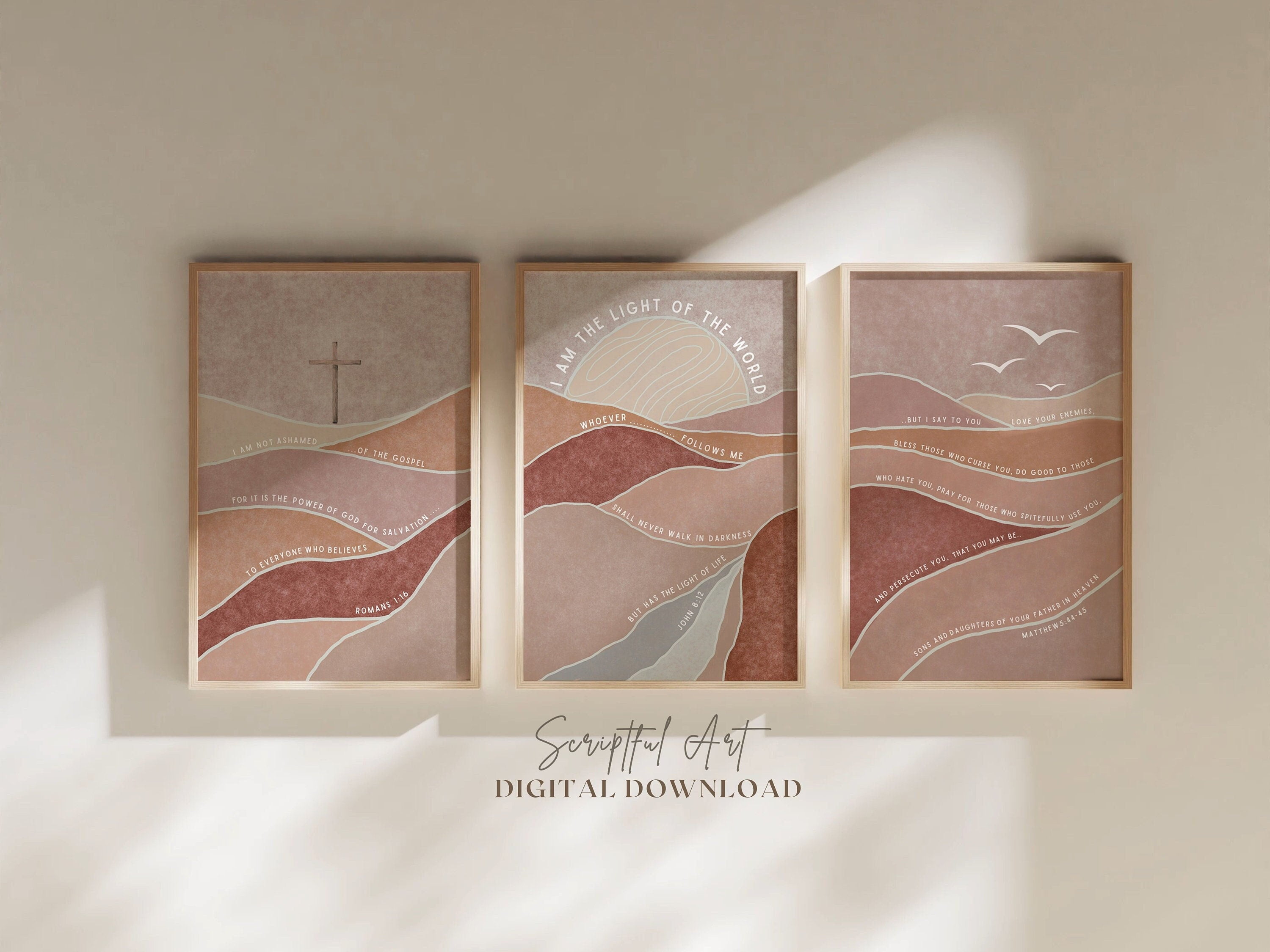 COMBO 3 Christian Landscape Art s: Modern Bible Verse Wall Art ...