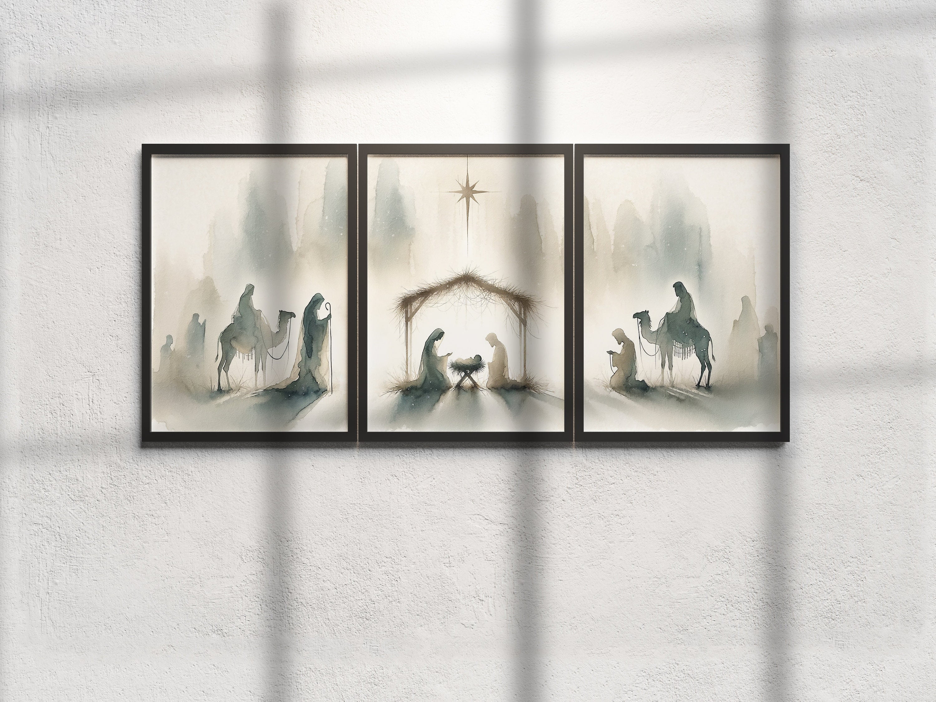 COMBO 3 Nativity Scene Art Print Set: Watercolor Christmas Story ...