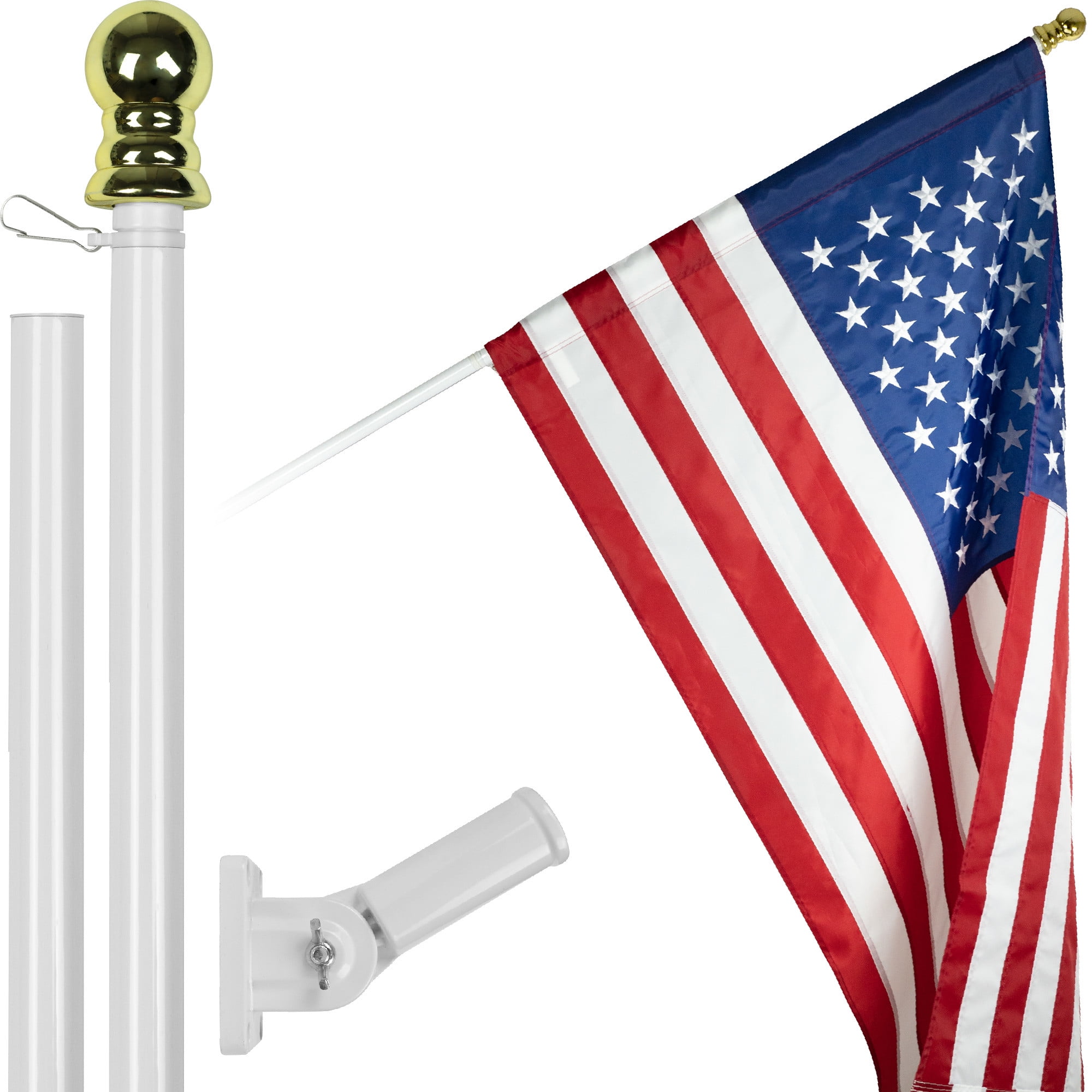 COMBO Kit Flag and Pole : 6ft America Flag Pole (White/Silver) & 3x5ft ...