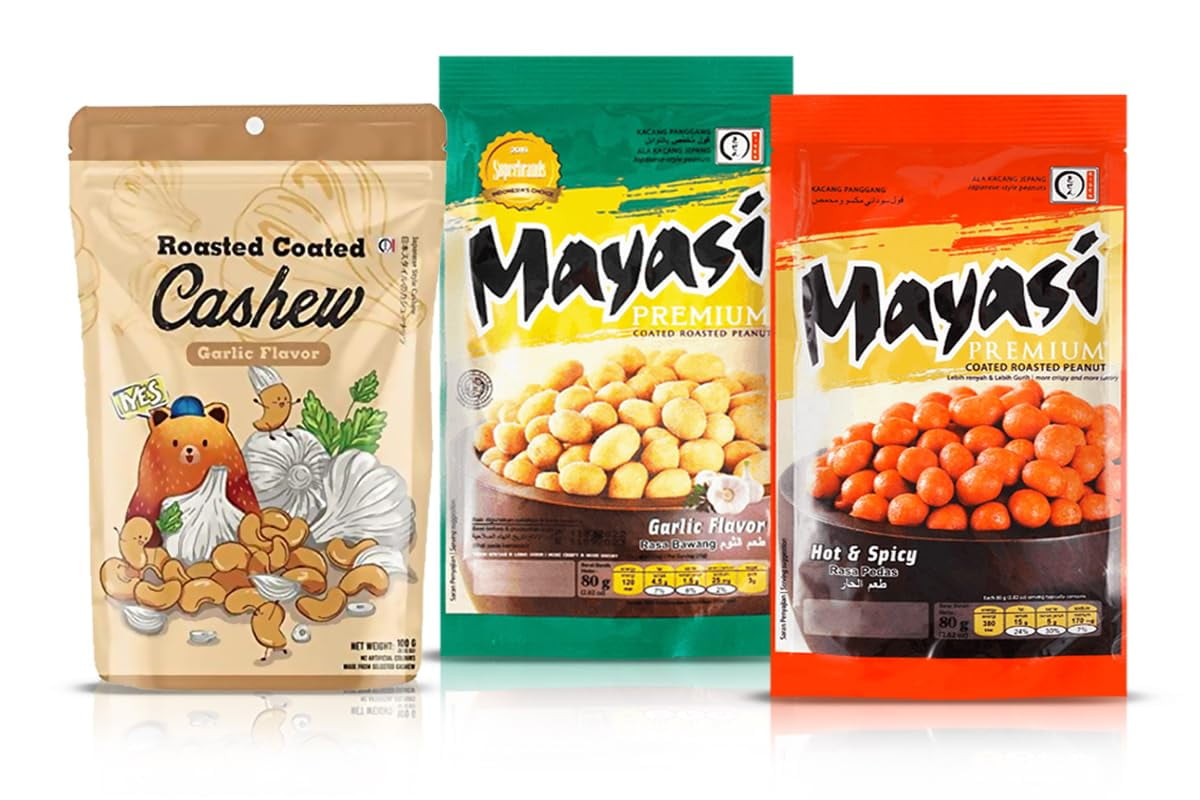 COMBO DEAL!!! Iyes Roasted Coated Cashew Garlic, Mayasi Premium Coated ...