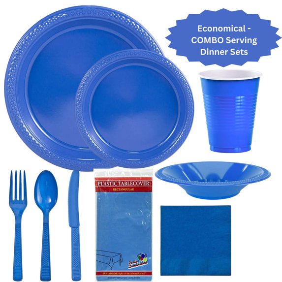 COMBO-PARTY SET: BLUE -1676 PCS Complete Disposable Dining Solution for ...