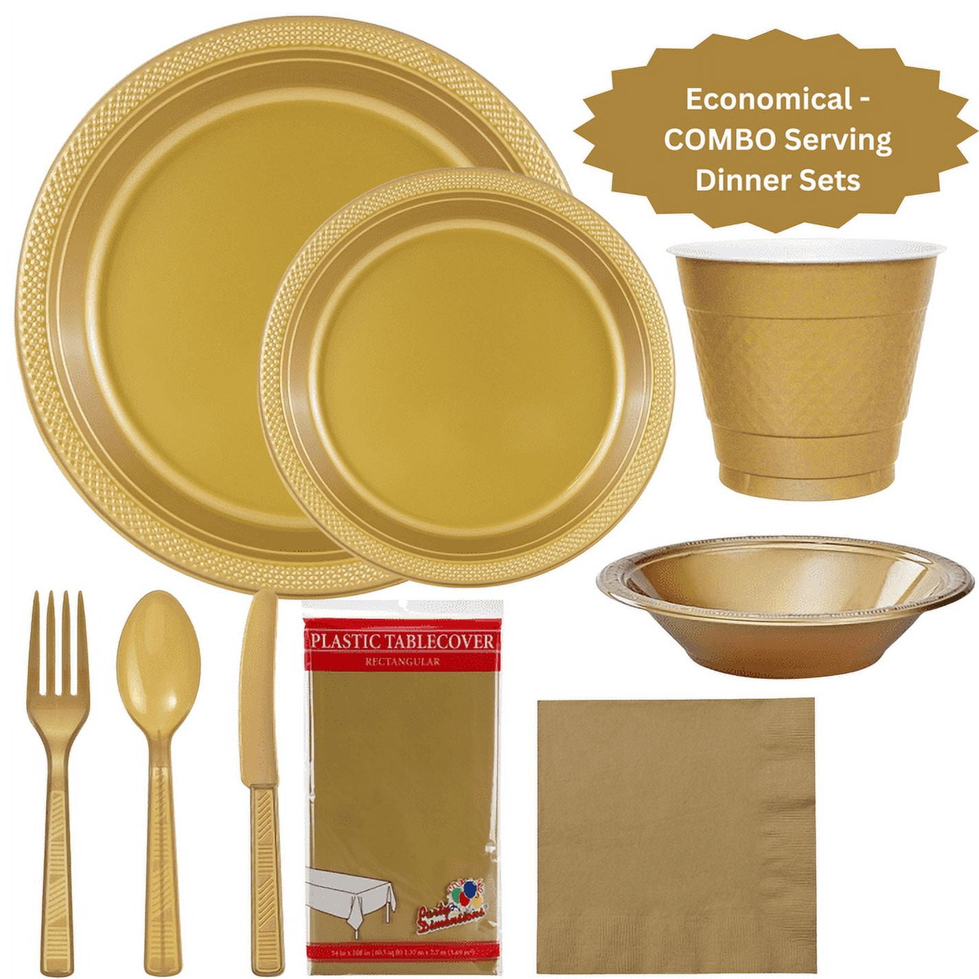 COMBO-PARTY SET: GOLD -1676 PCS Complete Disposable Dining Solution for ...