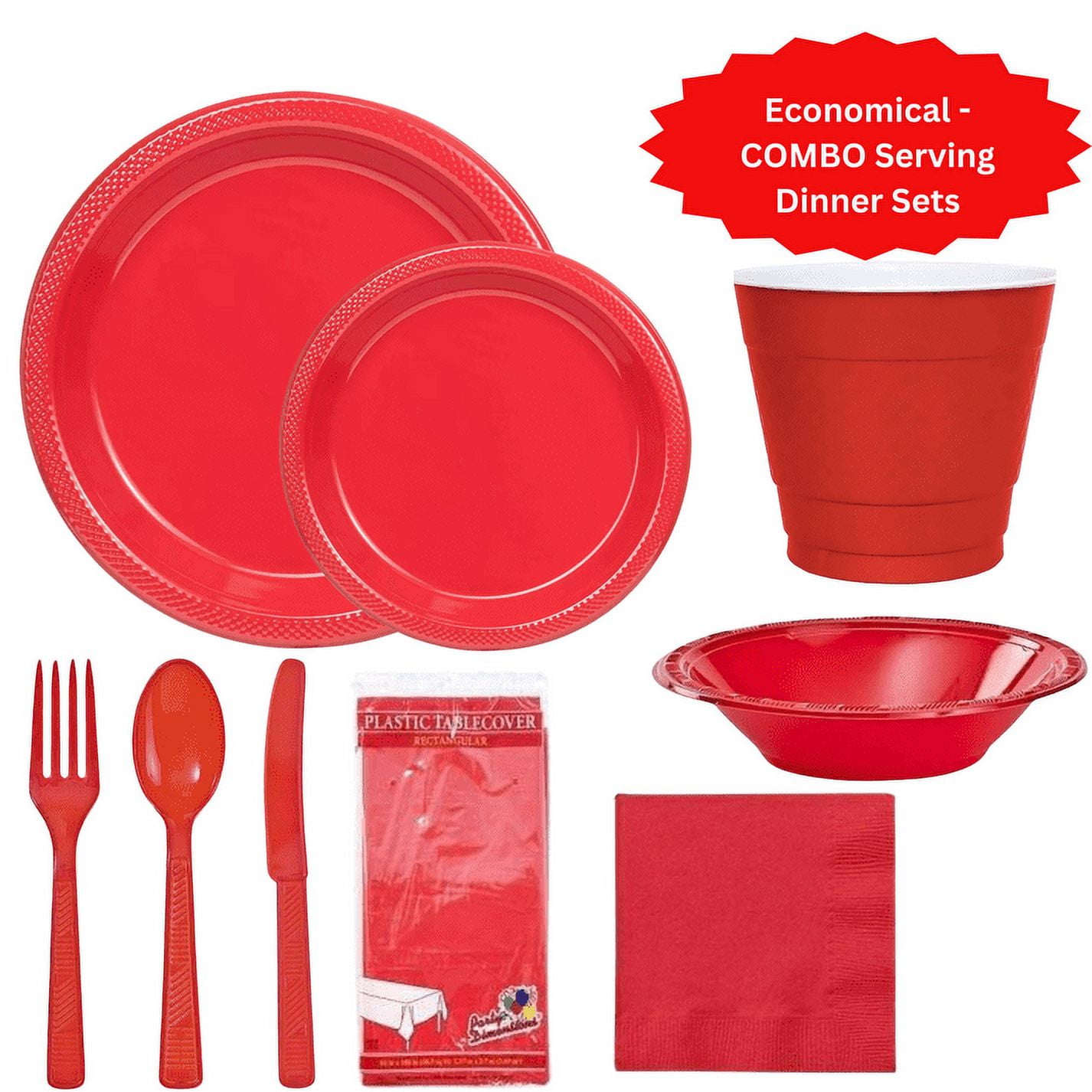 COMBO-PARTY SET: RED -838 PCS Complete Disposable Dining Solution for ...