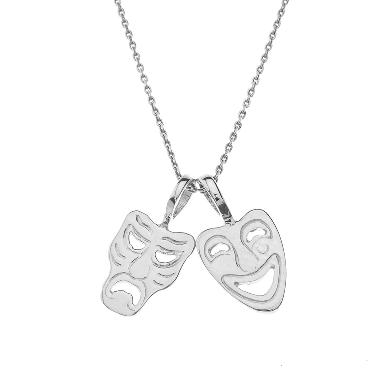COMEDY & TRAGEDY MASKS (SOCK & BUSKIN) PENDANT NECKLACE IN WHITE GOLD ...