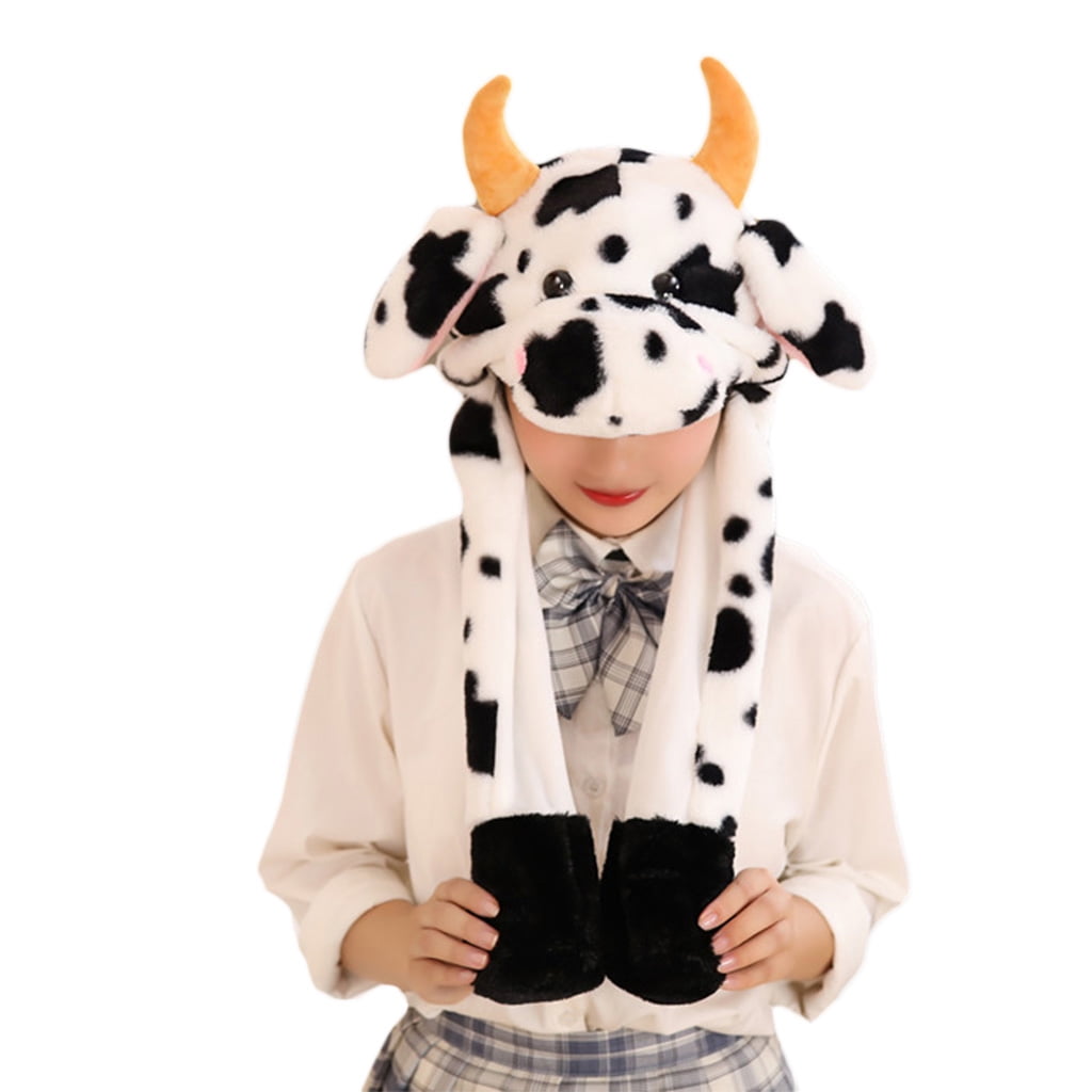 COMEET Earflap Cap, Kids Milk Cow Animal Plush Hat with Moving Ears ...