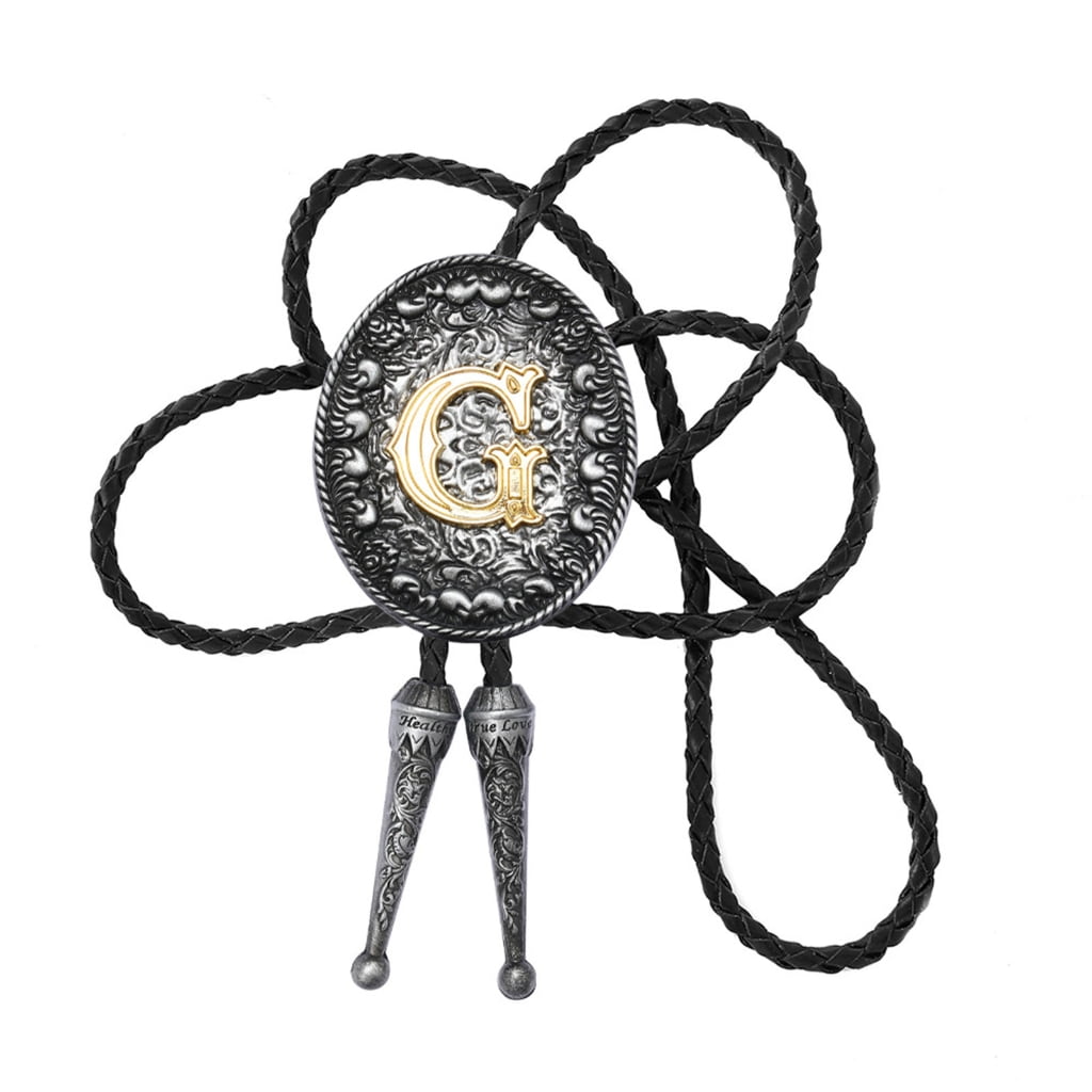 COMEET Men Necktie, Adjustable Leather Bolotie with Metal Initial ...