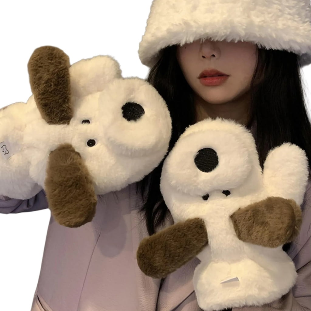 COMEET Plush Mittens, 1pair Lovely Cartoon Gloves Puppies Plush Mittens ...