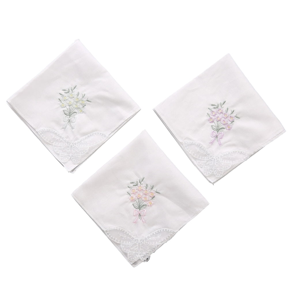 COMEET Square Handkerchief, 28cm Colorful White Lace Embroidered Handkerchief Square Towel ...