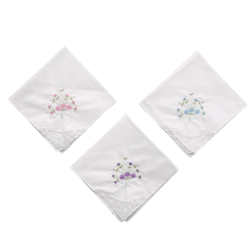 COMEET Square Handkerchief, 28cm Colorful White Lace Embroidered ...