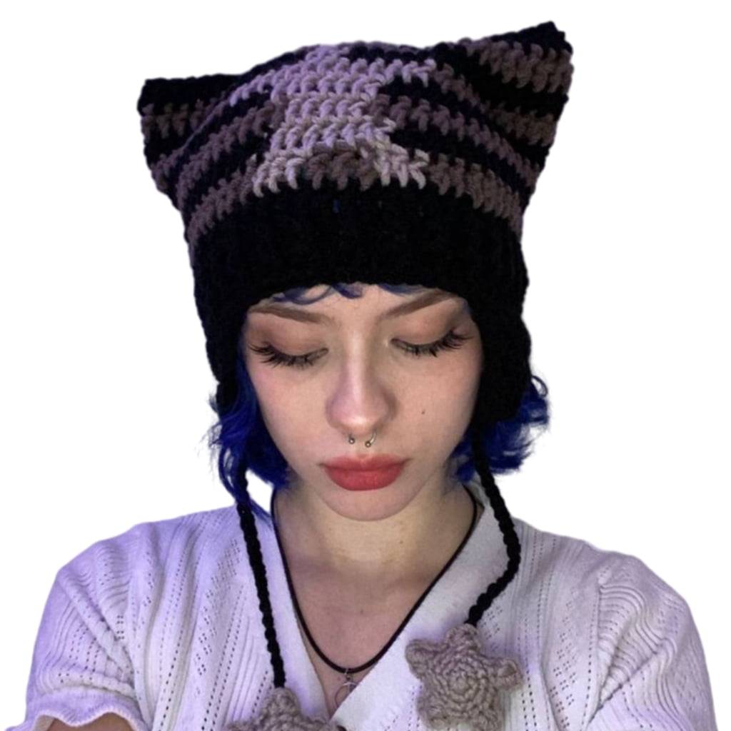 COMEET Women Hat, Star +Striped Devil Hat for Women Teens Knitted ...