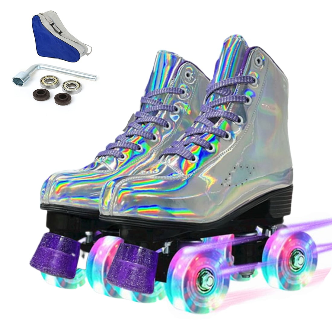 COMEONROA Adult Roller Skates Classic High Top Shiny Skates Double-Row ...