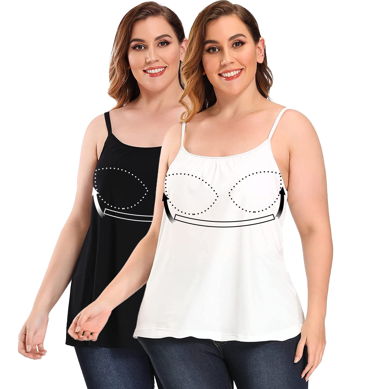 COMFREE Plus Size Camisole for Women with Build in Bra Adjustable ...