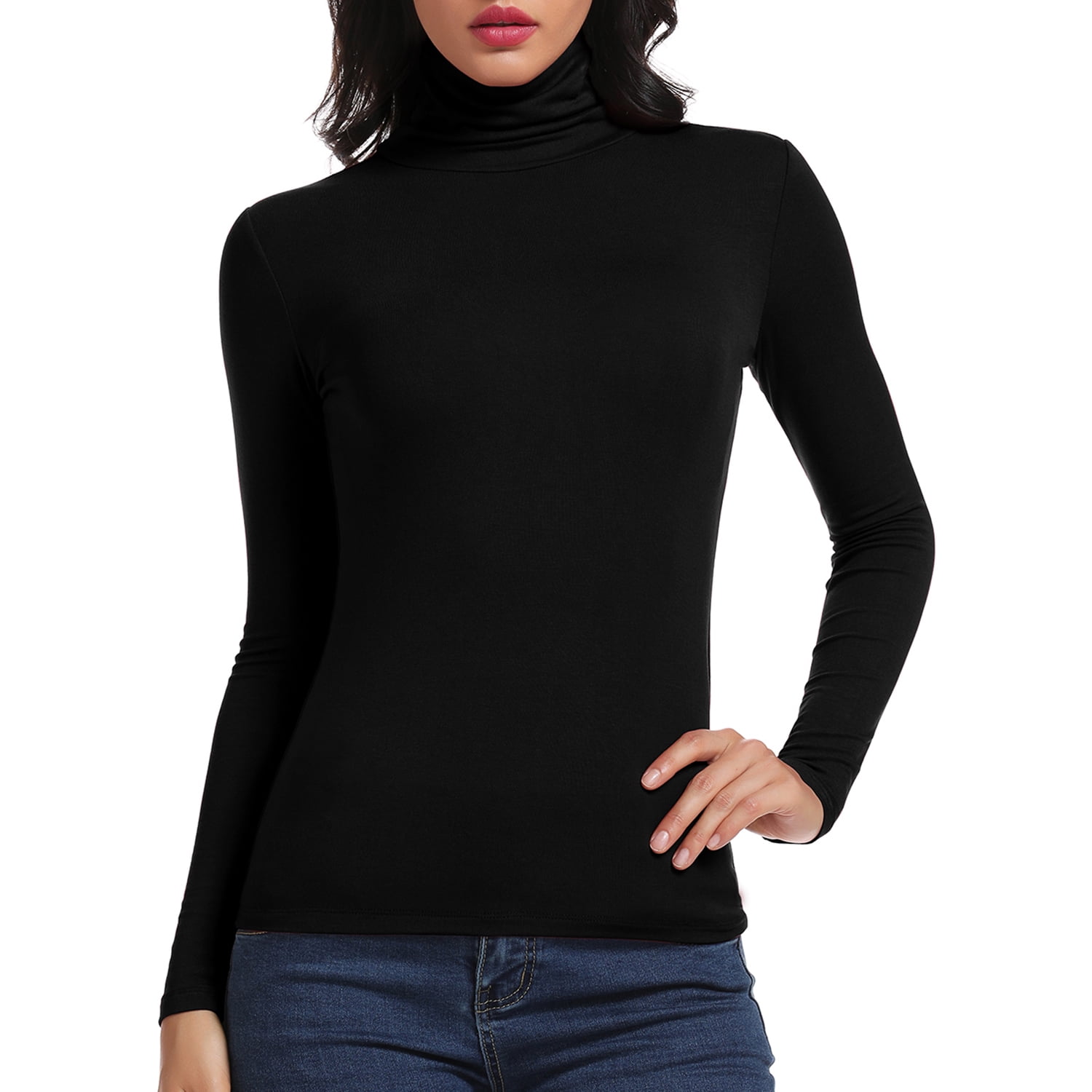 COMFREE Women Casual Long Sleeve Shirts Mock Turtleneck Tops Slim Fit ...