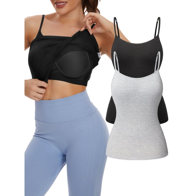 COMFREE Womens Camisoles Tops with Built in Padded Bra Basic Breathable ...