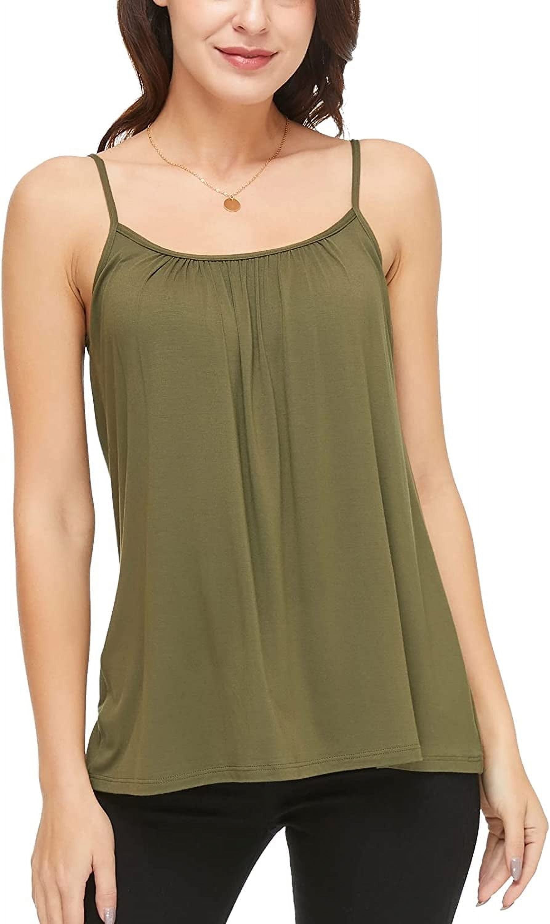 COMFREE Women's Camisole with Built in Bra Tank Top Flowy Swing Pleated Tank Top Cami with ...