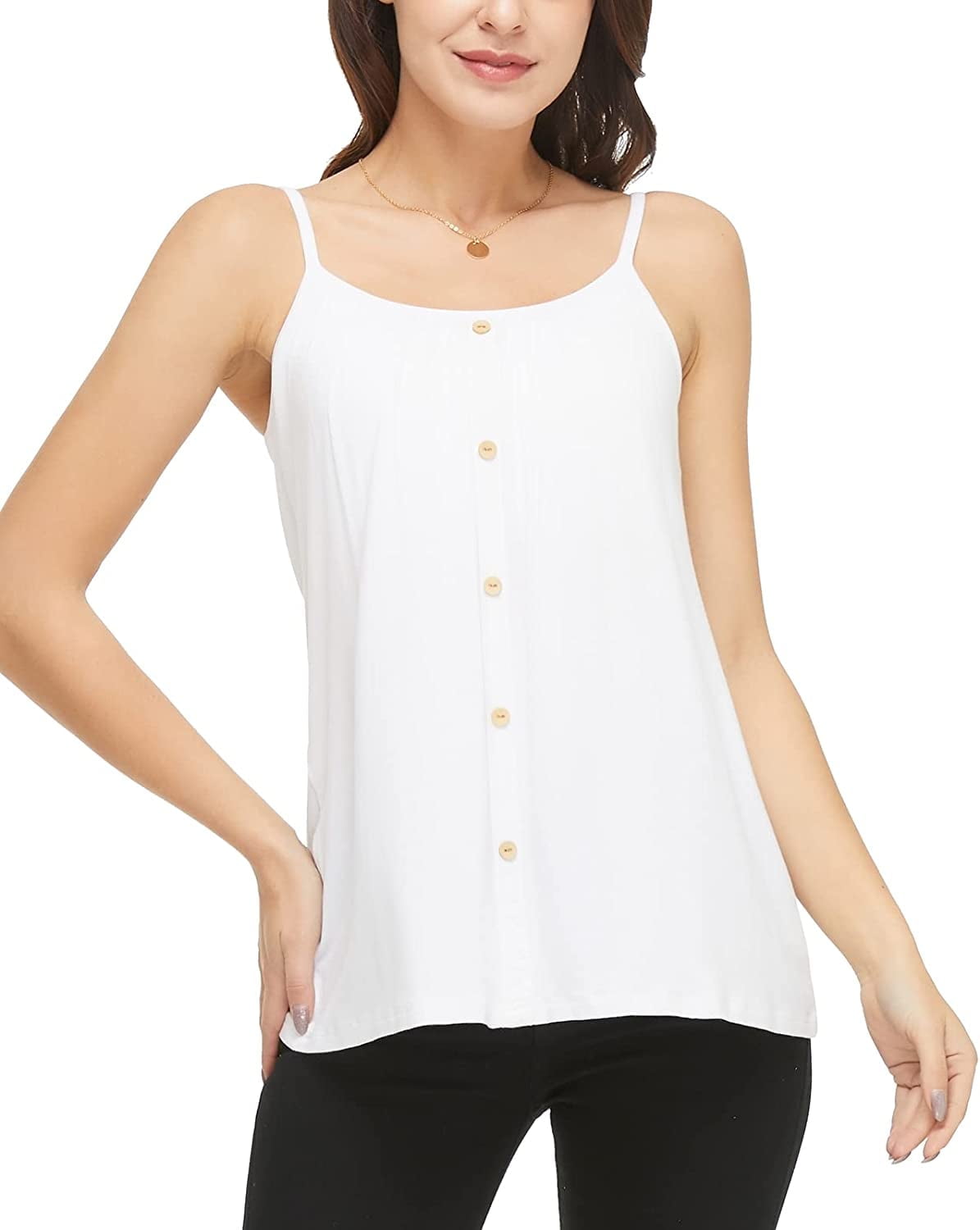 COMFREE Women's Camisole with Built in Bra Tank Top Flowy Swing Pleated ...