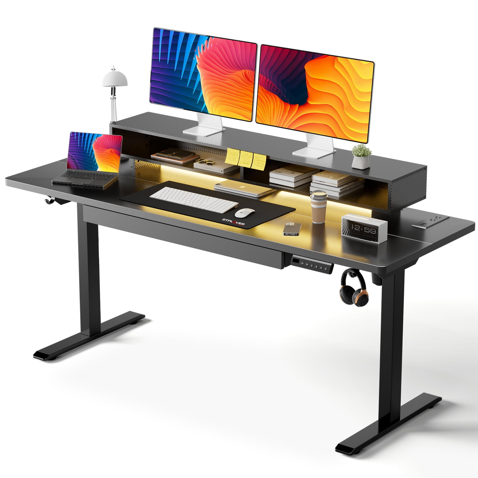 COMHOMA 55 x 24 inch Ergonomic Height Adjustable Standing Desk with RGB ...
