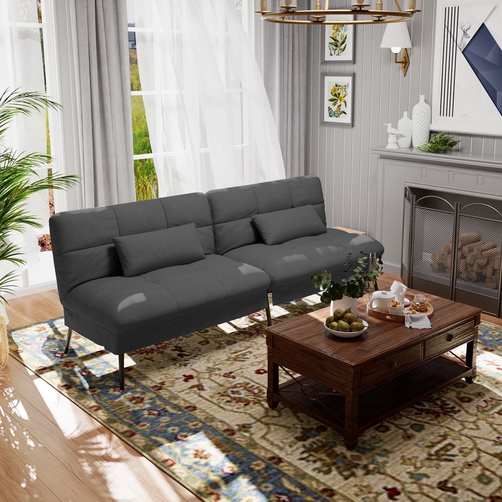 COMHOMA 73″ W Convertible Futon Sofa Bed with Adjustable Backrest ...