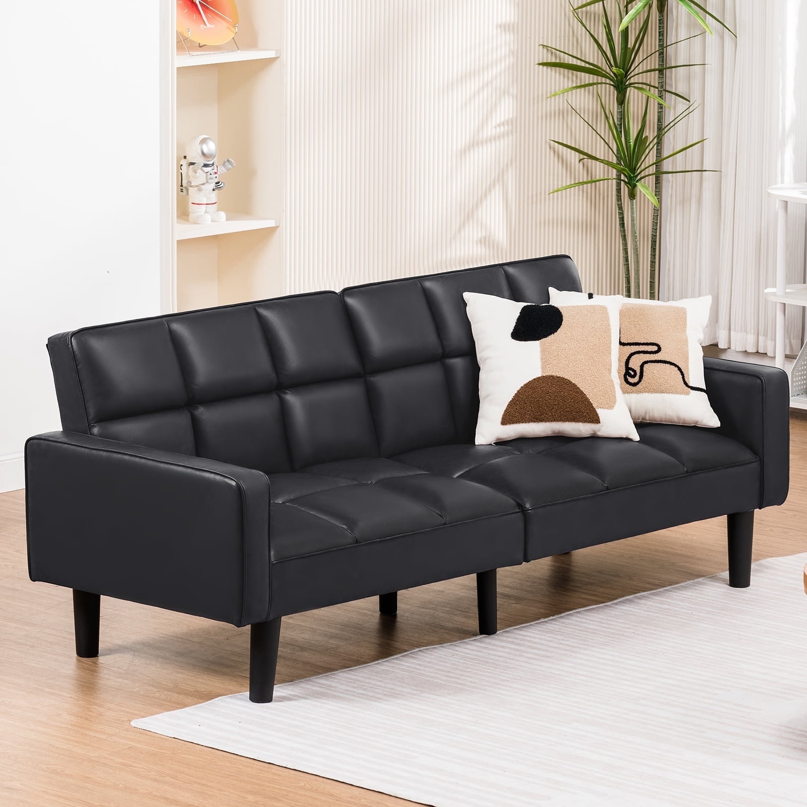 COMHOMA 76" Futon Sofa Bed PU Convertible Sofa with Adjustable Backrest ...