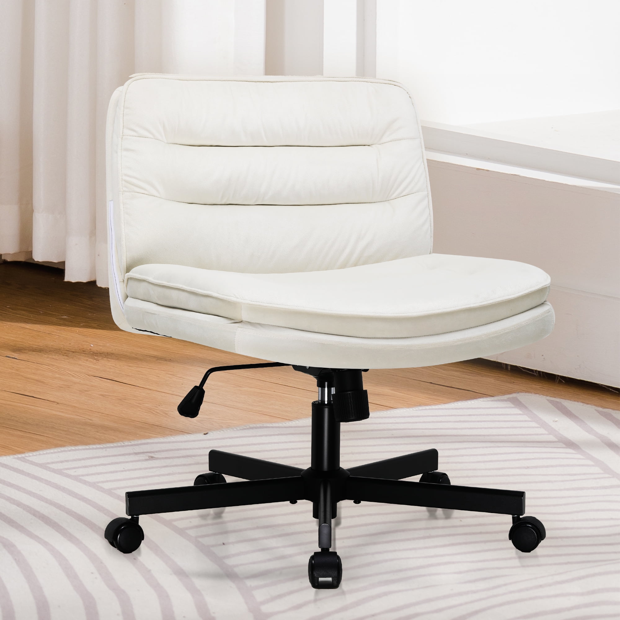 COMHOMA Armless Office Desk Chair with Wheels, Fabric Padded Cross ...