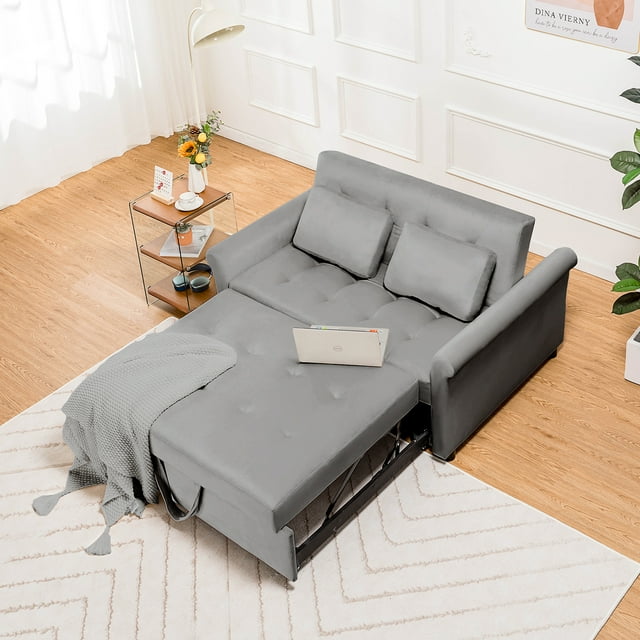 COMHOMA Convertible 3-in-1 Sleeper Sofa Futon with Pull-Out Bed Pillows ...