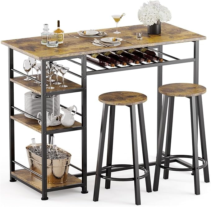 COMHOMA Dining Table Set for 2, Counter Height Kitchen Table and Chairs ...