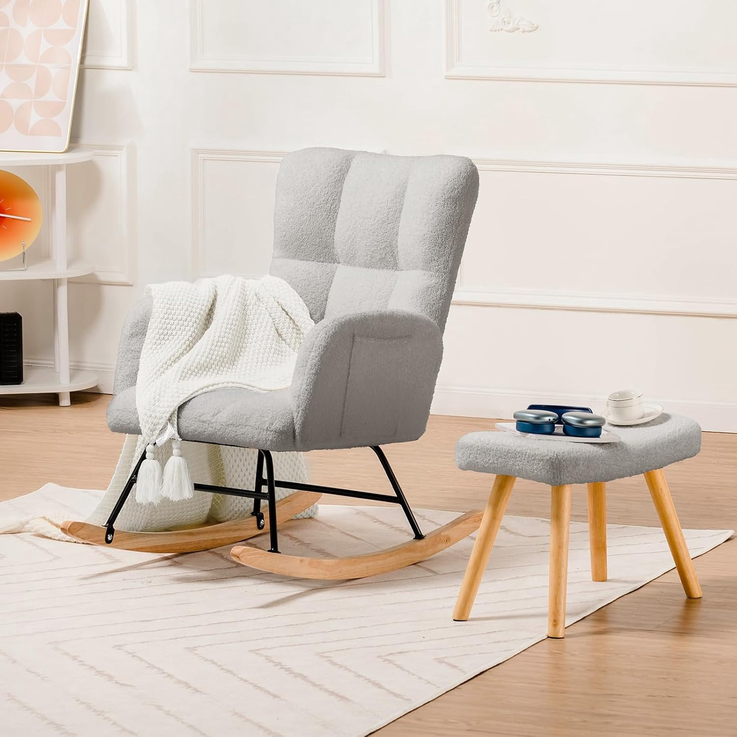 COMHOMA Nursery Rocking Chair with Ottoman, Teddy Glider Rocker Accent ...