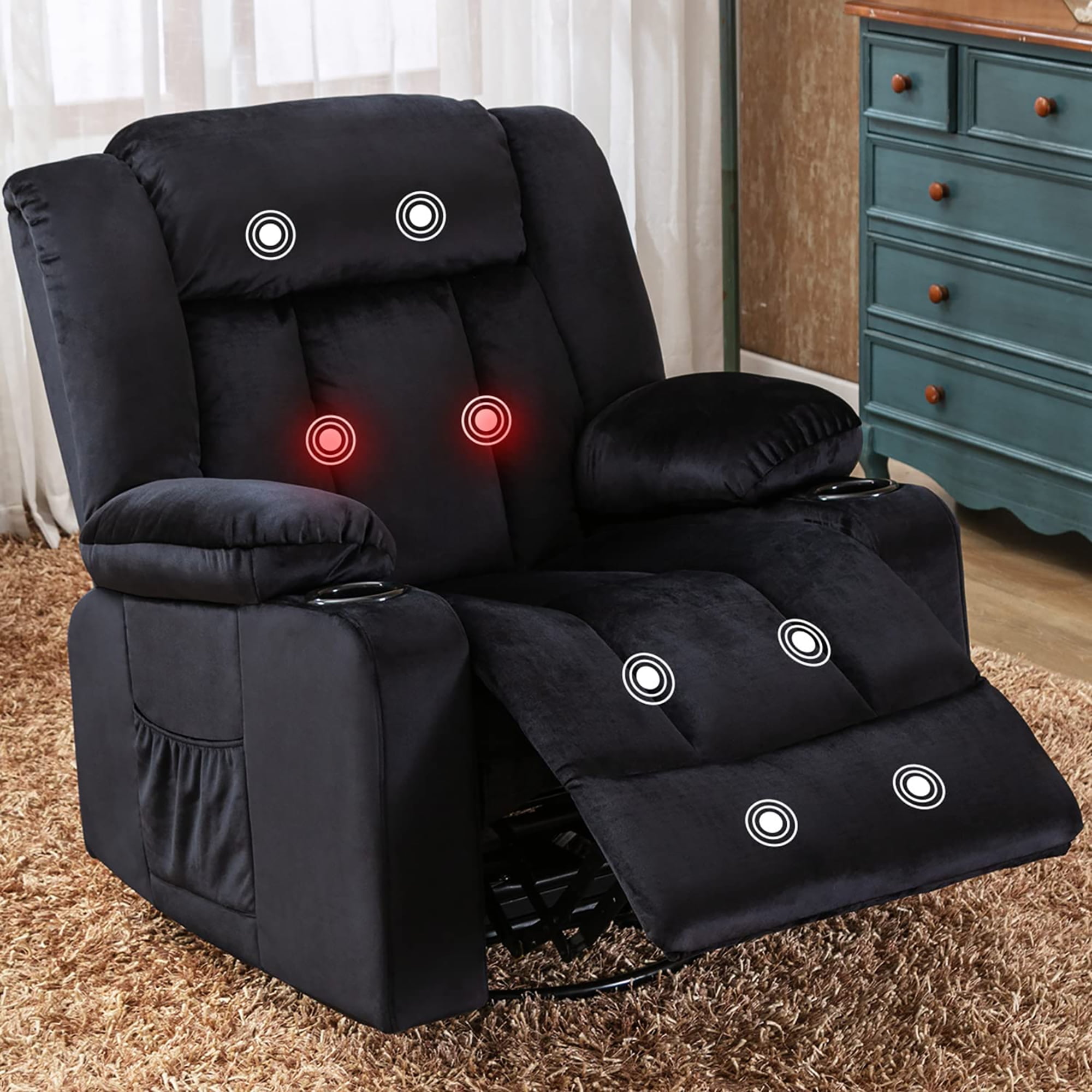 COMHOMA Recliner Chair Heated Vibrating Massage Rocker, 360° Swivel ...