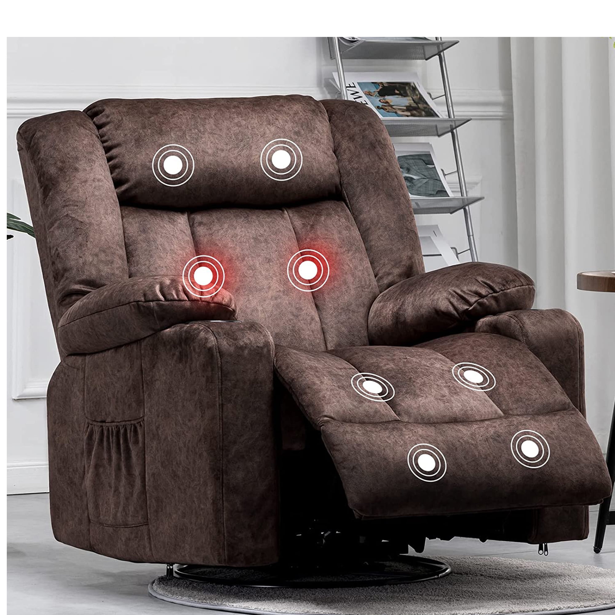 COMHOMA Brown Heated Massage Rocker Chair, 360 Degree Swiveling Sofa ...