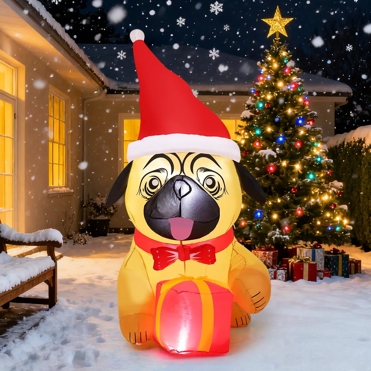 COMIN 5 FT Christmas Inflatables Outdoor Decorations Inflatable Pug Dog ...