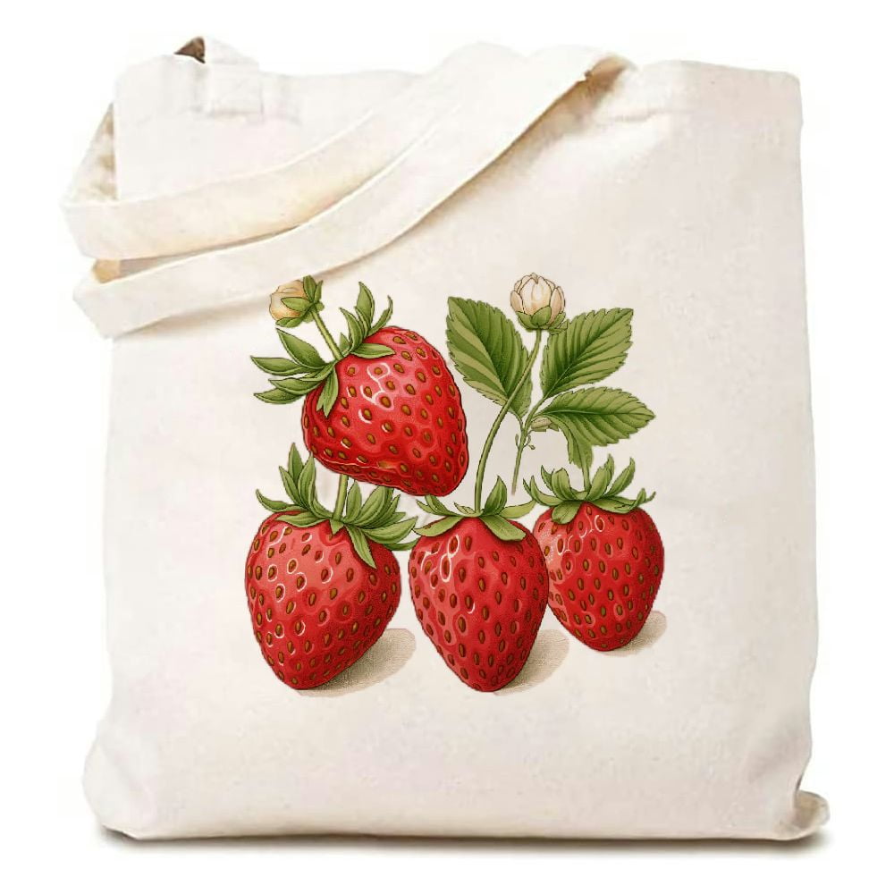 COMIO 1 Piece Aesthetic Canvas Tote Bag Carrying Computers Strawberry Print 14.2x15.7in ...