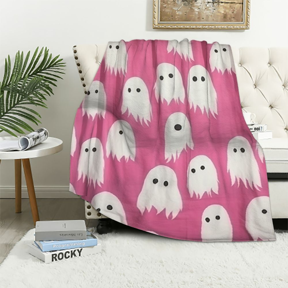 COMIO 2024 Halloween Blanket Viral Pink Ghost Blanket Reversible Cute ...