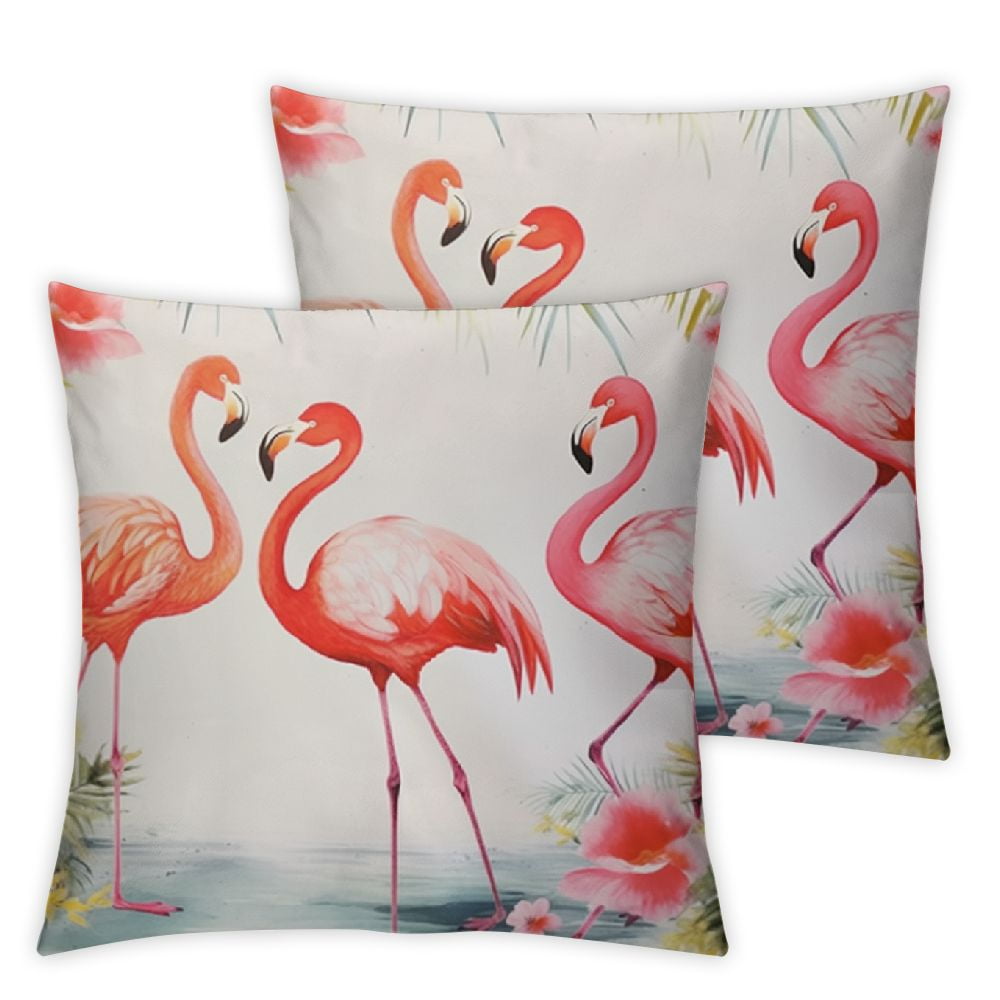 COMIO 2PCS Flamingo Throw Pillow Covers Decorative Tropical Leaves ...